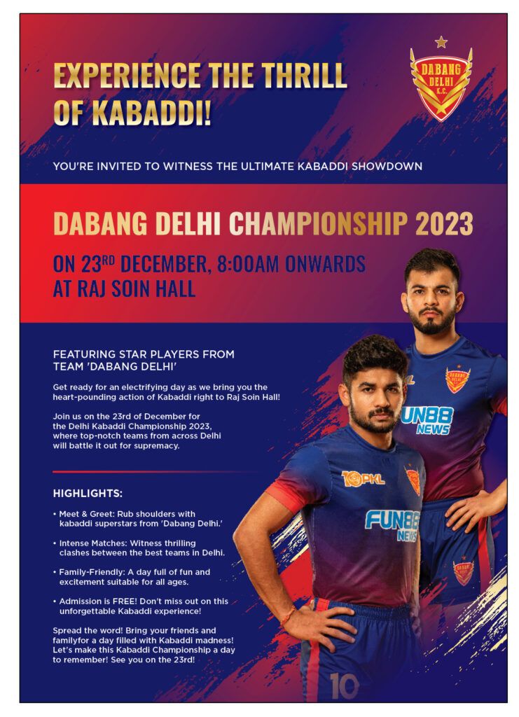 Dabang Delhi Kabaddi Club Announces 4th Edition of “Dabang Delhi ...